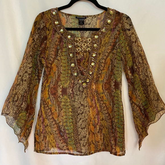 Boston Proper | Tops | Boston Proper Sheer Beaded Tunic Small | Poshmark